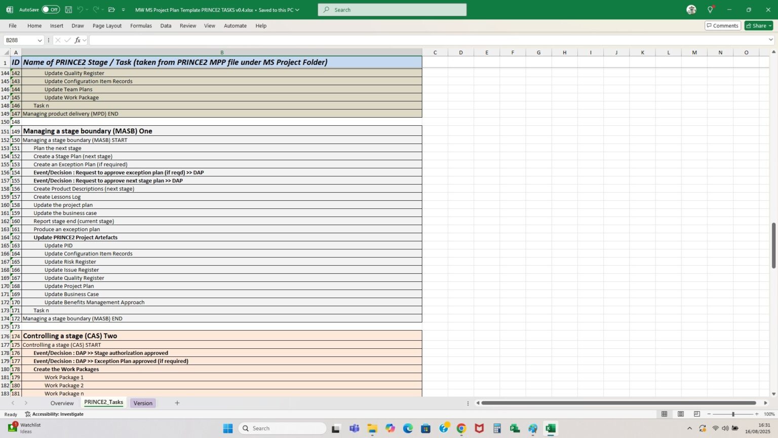 PRINCE2 7th Edition Planner MS Templates Download - Both Microsoft ...